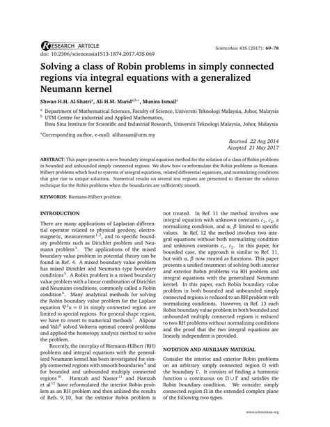 Pdf Solving A Class Of Robin Problems In Simply Connected Regions Via Integral Equations With
