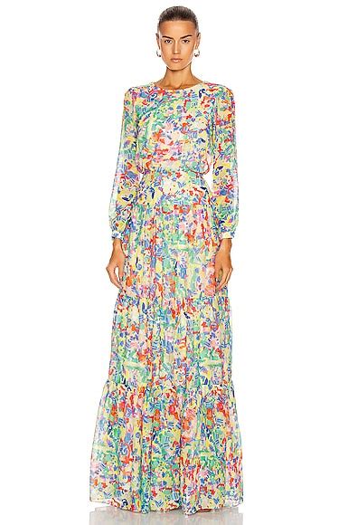 Saloni Isabel Long Dress In Summer Confetti Fwrd
