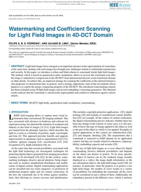 Pdf Watermarking And Coefficient Scanning For Light Field Images In 4d Dct Domain