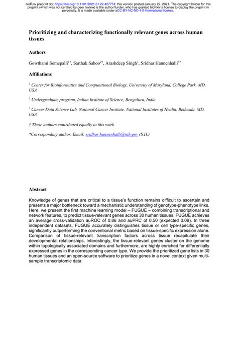 Pdf Prioritizing And Characterizing Functionally Relevant Genes Across Human Tissues