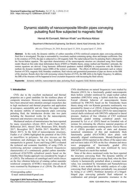 PDF Dynamic Stability Of Nanocomposite Mindlin Pipes Conveying Pulsating Fluid Flow Subjected