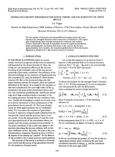 Pdf Generalized Density Expansion In The Kinetic Theory And The