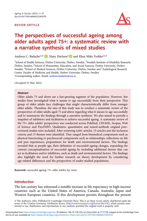 Pdf The Perspectives Of Successful Ageing Among Older Adults Aged 75 A Systematic Review
