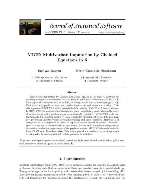 journal of statistical software mice multivariate imputation by
