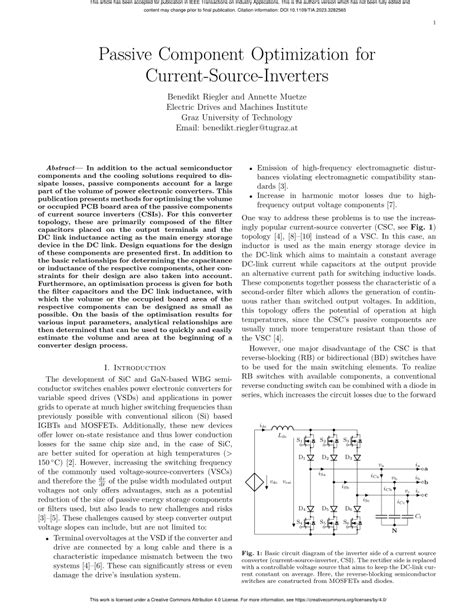 Pdf Passive Component Optimization For Current Source Inverters