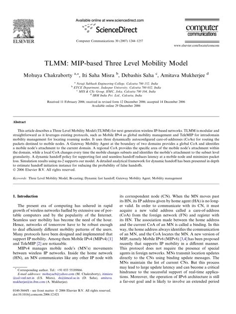 Pdf Tlmm Mip Based Three Level Mobility Model