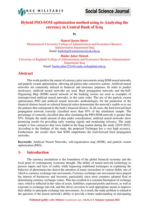 Pdf Hybrid Pso Som Optimization Method Using To Analyzing The