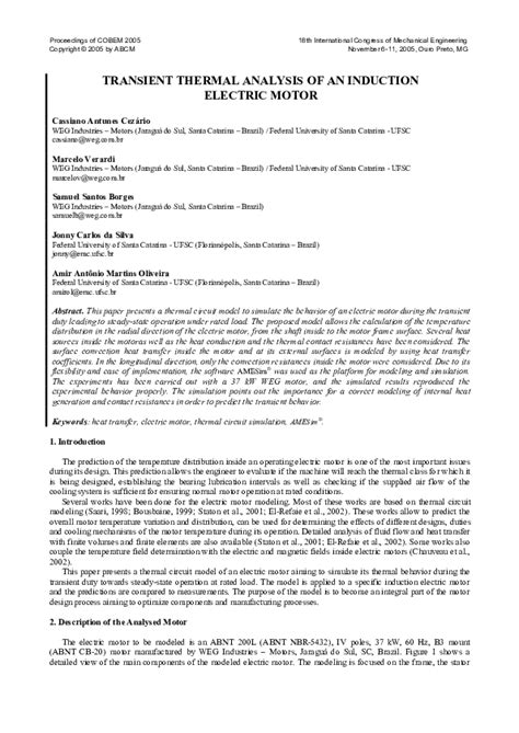 Pdf Transient Thermal Analysis Of An Induction Electric Motor