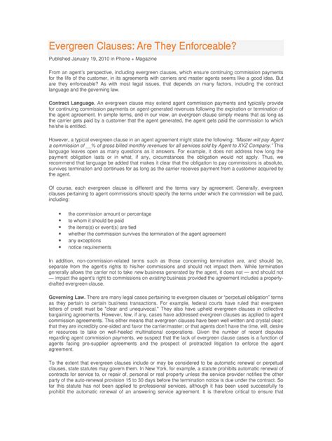 Fillable Online Evergreen Clauses Are They Enforceable Fax Email Print Pdffiller