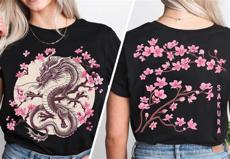 Japanese Sakura Dragon Shirt Pink Cherry Blossom T Shirt Spring