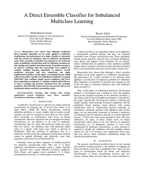 Pdf A Direct Ensemble Classifier For Imbalanced Multiclass Learning