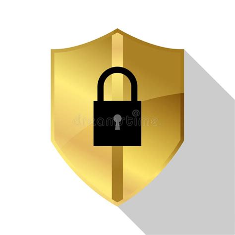 Golden Shield With Padlock Vector Design Vector Illustration Stock