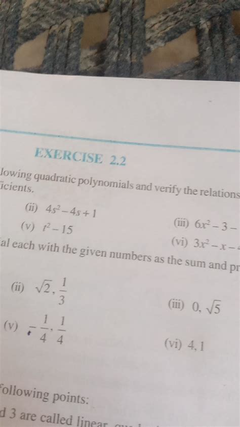 Exercise 2 2lowing Quadratic Polynomials And Verify The Relations Icient
