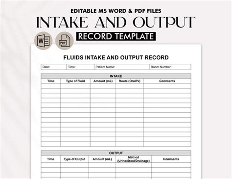 Printable Fluid Intake And Output Record Template Nursing And Healthcare