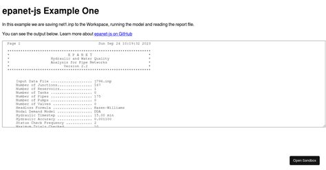 epanet js example one codesandbox