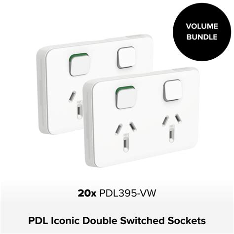 Bundle Pdl Iconic Double Switched Socket Horizontal 10 A Vivid White