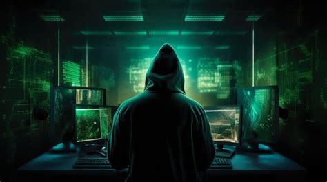 Premium AI Image Hooded Hacker Unraveling The Matrix
