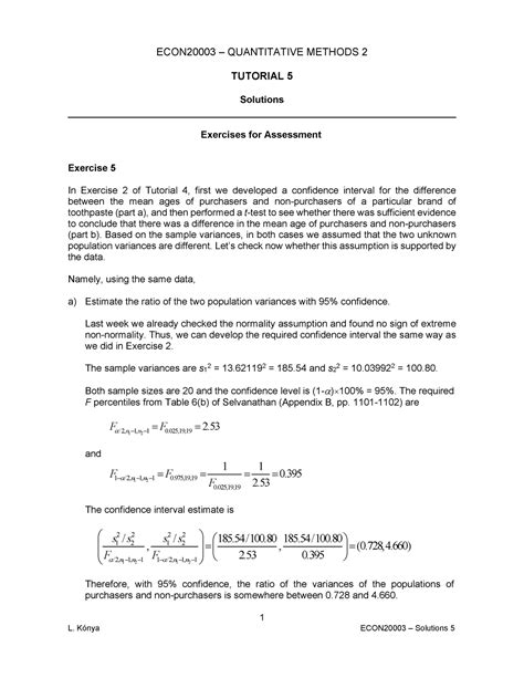 tutorial 5 solutions 1 econ20003 quantitative methods 2 tutorial 5