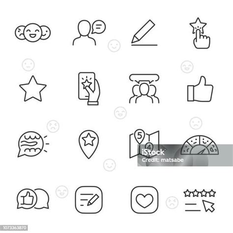 피드백 아이콘 집합입니다 평가 하 고 평가 소셜 네트워크 사용자 선형 아이콘 편집 가능한 획 선 마케팅에 대한 스톡 벡터 아트 및 기타 이미지 Istock