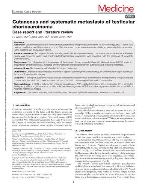Pdf Cutaneous And Systematic Metastasis Of Testicular Choriocarcinoma Case Report And