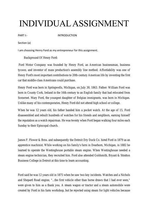 Fep Individual Assignment Fep Fundamentals Of Entrepreneurship Apu Thinkswap