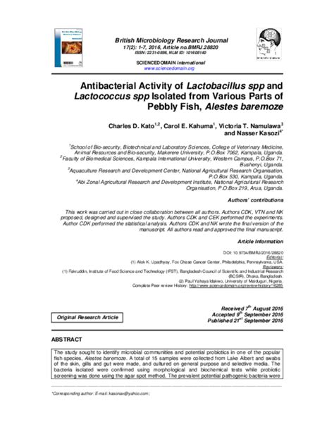 Pdf Antibacterial Activity Of Lactobacillus Spp And Lactococcus Spp Isolated From Various