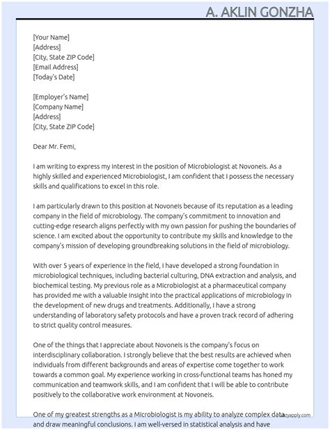 Cover Letter For Microbiologist Lazyapply