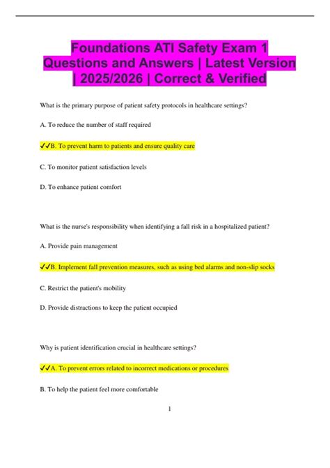 Foundations Ati Safety Exam 1 Questions And Answers Latest Version 2025 2026 Correct