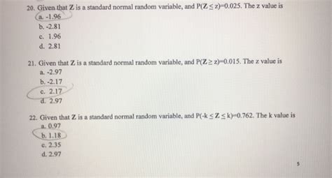 Solved 20 Given That Z Is A Standard Normal Random Chegg Com