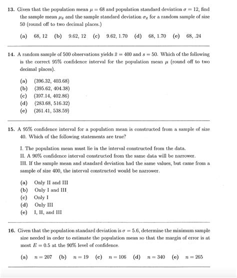 Solved 13 Given That The Population Mean μ 68 And