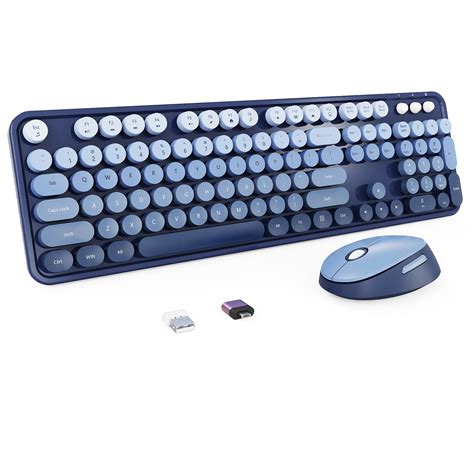 Nowlike Wireless Keyboard And Mouse Combo Retro Typewriter Keyboard With Round Keycaps Full