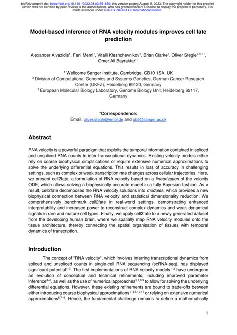 Pdf Model Based Inference Of Rna Velocity Modules Improves Cell Fate