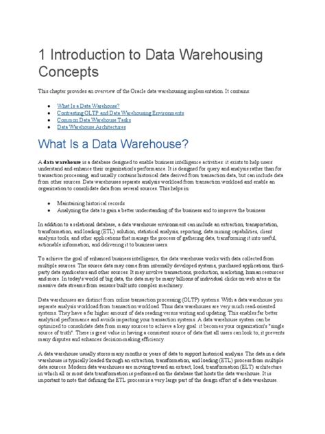 Introduction To Data Warehousing Concepts Pdf Data Warehouse