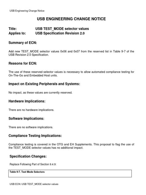 Ecn For Core Spec Testmode Selector Values Pdf Usb Computer