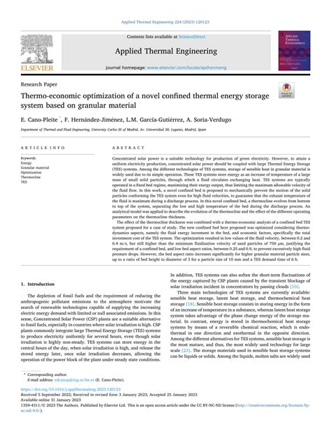 Pdf Thermo Economic Optimization Of A Novel Confined Thermal Energy Storage System Based On