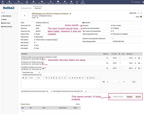 template invoice with automatic generation does not produce invoices