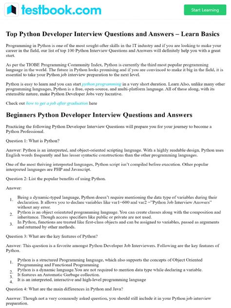 top python developer interview questions and answers learn basics pdf