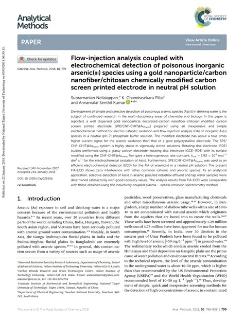 Pdf Flow Injection Analysis Coupled Electrochemical Detection Of Poisonous Inorganic Arsenic
