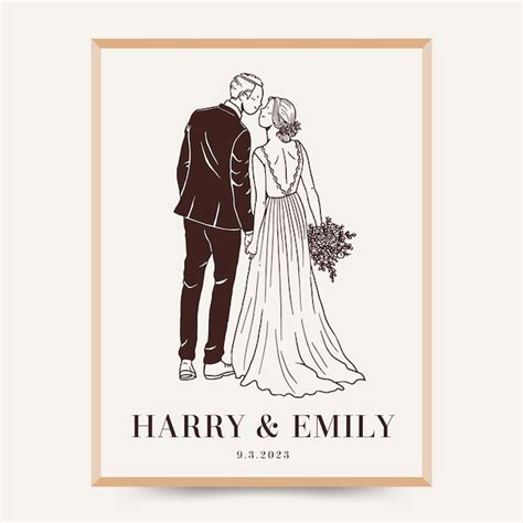 Premium Vector Line Art Wedding Couple Custom Names And Date