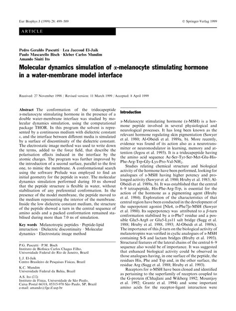 Pdf Molecular Dynamics Simulation Of Melanocyte Stimulating Hormone In A Water Membrane