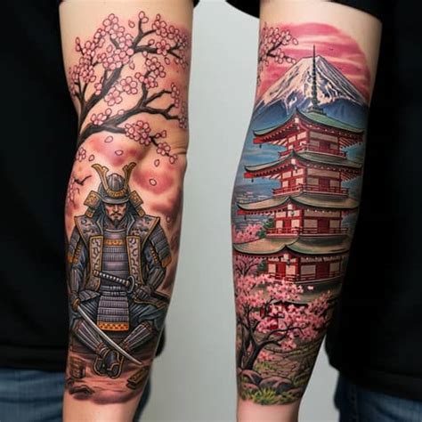 Vivid Samurai With Cherry Blossom Temple Tattoo Design Ai Art