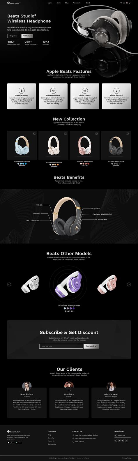 headphone landing page on behance