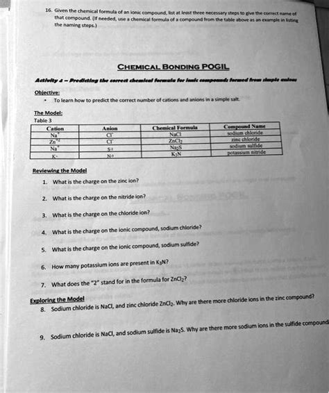 Naming Ionic Compounds Pogil Answers