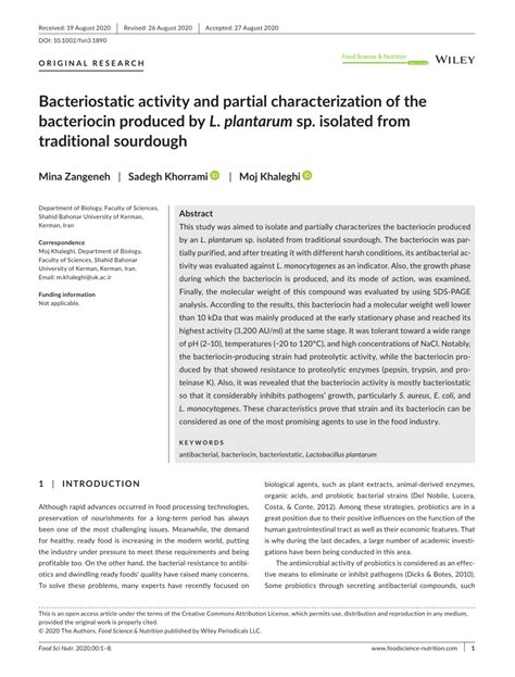 Pdf Bacteriostatic Activity And Partial Characterization Of The