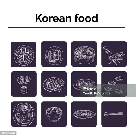 낙서 세트 손으로 그린 거친 간단한 한식 음식 스케치 주요 요리 디저트 음료의 다른 종류 카페 메뉴 전단지 칠판에 대한 흰색