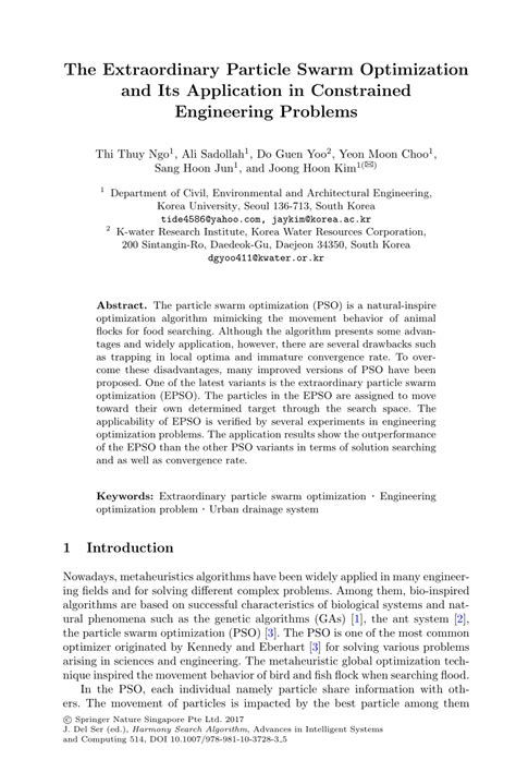 Pdf The Extraordinary Particle Swarm Optimization And Its Application In Constrained