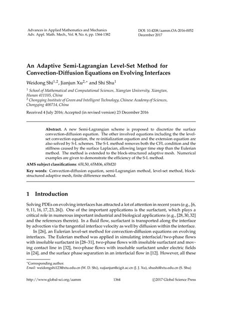 global science press an adaptive semi lagrangian level set method for