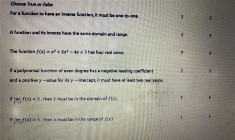 Solved Choose True Or False For A Function To Have An