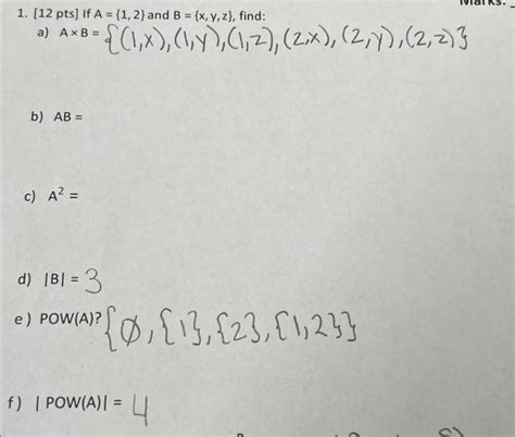 solved 1 [12 pts] if a {1 2} and b {x y z} find a