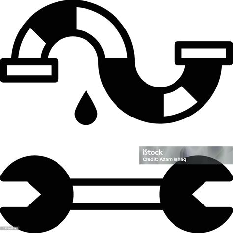 백색 배경 배관공 및 누출 수리 개념 벡터 글리프 아이콘 디자인에 위생 및 배관 서비스 기호 개념에 대한 스톡 벡터 아트 및